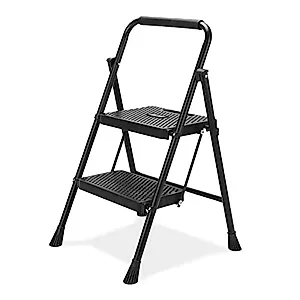 BOWEITI 2 Step Ladder, Portable Folding Step Stool with Wide Anti-Slip Pedal, Lightweight Sturdy Steel Ladder with Handrails,Large Capacity Ladder for Home Kitchen Library Office