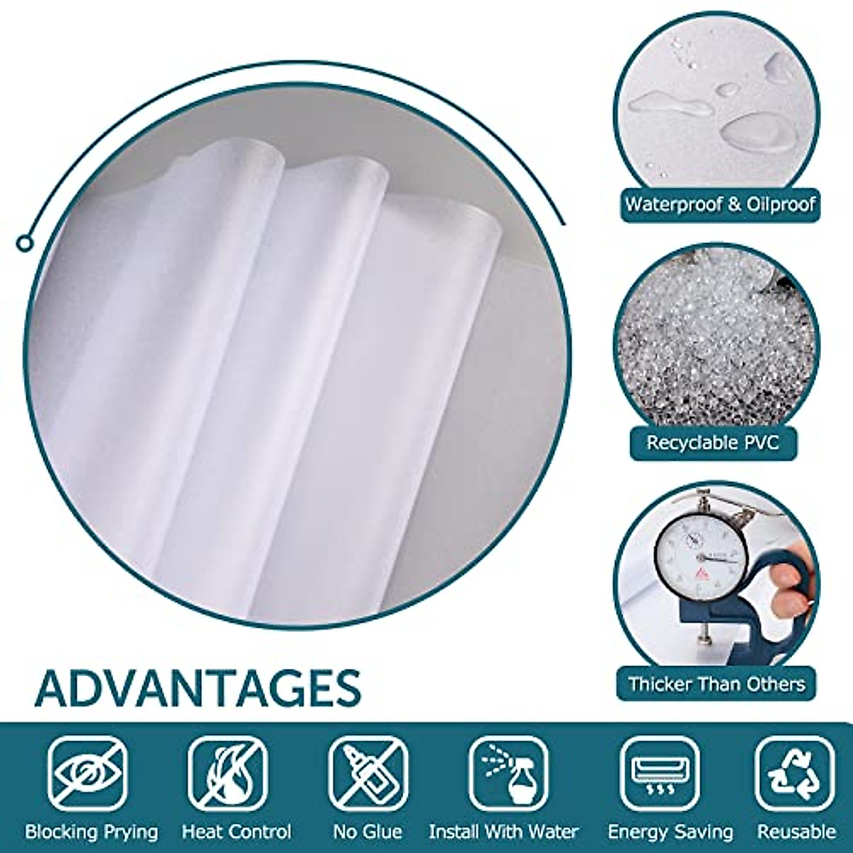 HIDBEA Frosted Window Privacy Film - Non Adhesive Static Cling glass Stickers Sun UV Blocking Heat Control Door Covering Decals for Home Office, 35.4 x 393.7 Inch