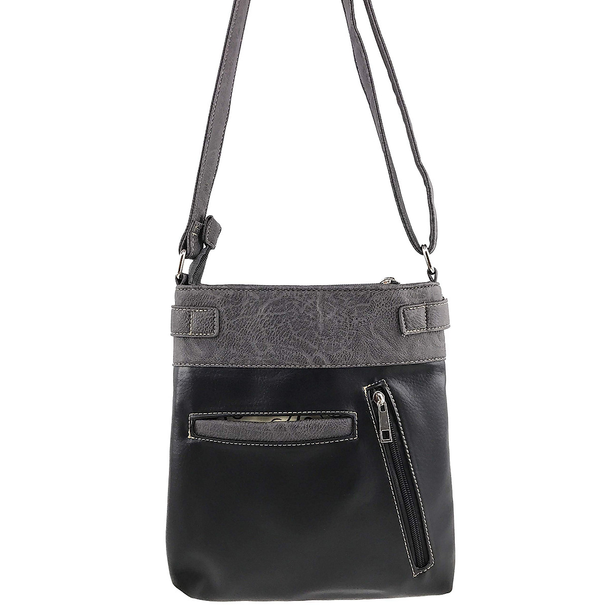 Justin West Tooled Gleaming Turquoise Stone Floral Laser Cut Rhinestone Messenger Bag Purse with Long Cross Body Strap (Black Pewter)