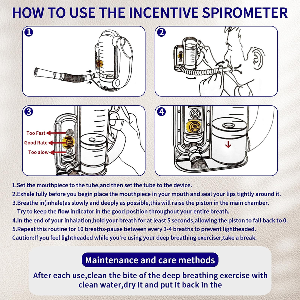 Incentive Spirometer (BLUE-001),Deep Breathing Trainer for Adults,Breathing Exercise Device for Lungs,5000ml Capacity Measurement with Flow Indicator