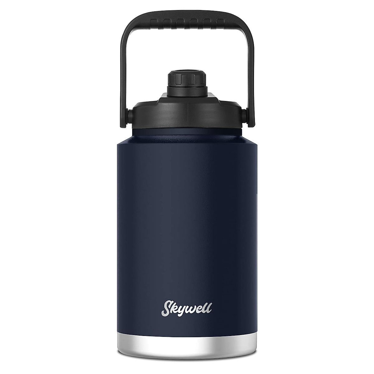 SkyWell 1 Gallon Insulated Water Bottle with Handle and Wide Mouth Water Flask Sweat-Proof and Leak-Proof 128 Oz Stainless Steel Water Jug for Outdoors, Navy