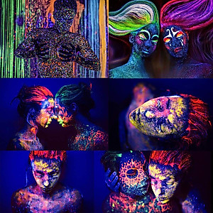 Amareu Glow in Dark Body Paint Body&Face Glow Backlight Neon Fluorescent 0.34oz Set of 6 Tubes