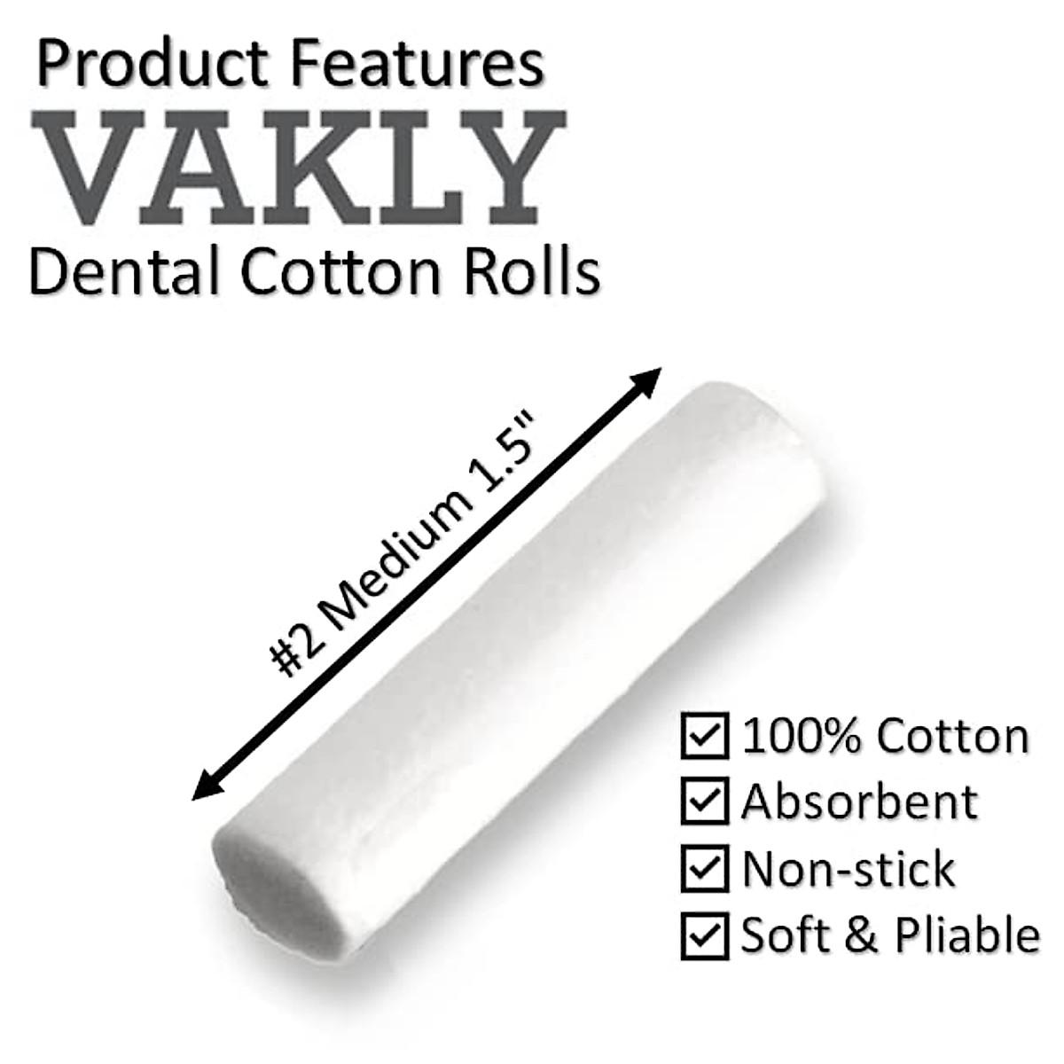Dental Cotton Rolls [Pack of 100] for Mouth Gauze and Nosebleeds - #2 Medium 1.5" Non-Sterile 100% High Absorbent Cotton roll (100 Count)