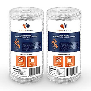 Aquaboon 1 Micron 10" x 4.5" String Wound Sediment Water Filter Cartridge | Whole House Sediment Filtration | Compatible with 84637, WPX5BB97P, PC10, 355214-45, 355215-45, WP10BB97P WP5BB97P 2-Pack