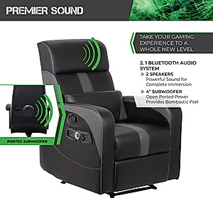 X Rocker Gamma Recliner Gaming Chair, 2.1 Bluetooth Audio System, Headrest Mounted Speakers, Built-in Footrest and Cupholder, 718001, 34.84" x 39.37" x 30.31", Black
