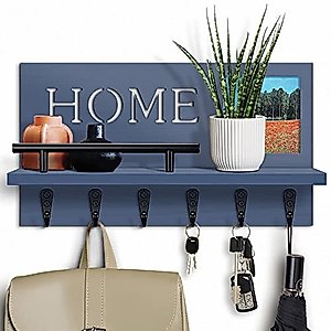B BEAUTYBABY Key Holder for Wall Mail Organizer Wall Mount with Photo Frame 6 Key Hooks Decorative Farmhouse Hanging Key Rack Home Decor for Entryway or Mudroom