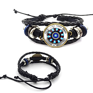 Tony Cosplay Adult Novelty Arc Reactor Illuminate T-Shirt Sleeve Costume Clothing for Men Adult Stark Reactor Bracelet (L) Black