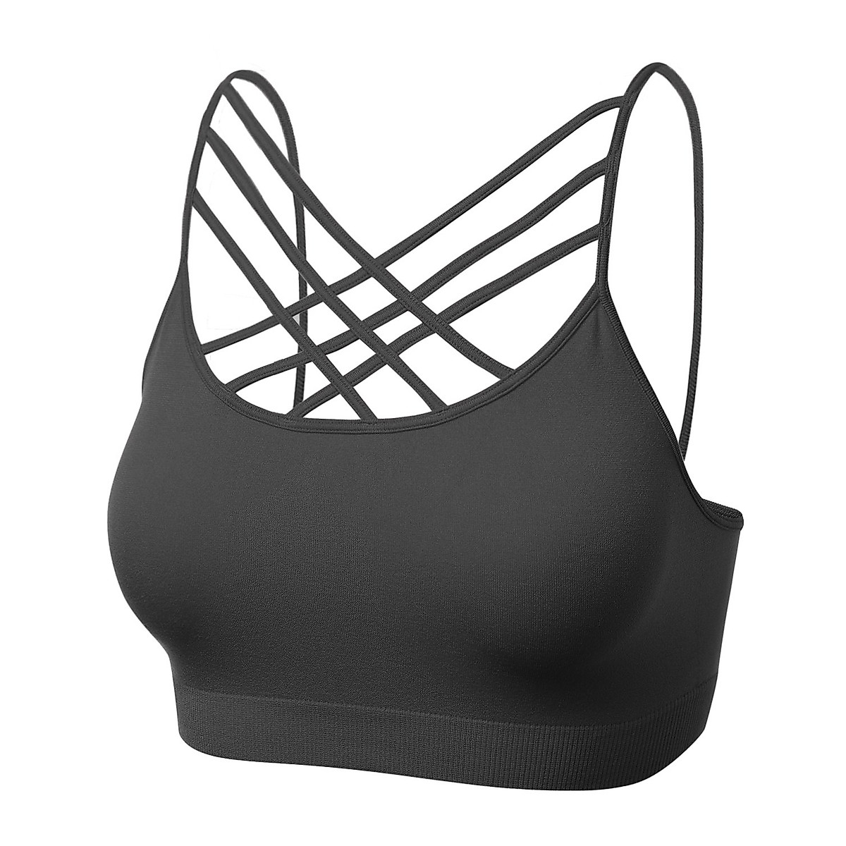 Basic Criss Cross Strappy Backless Racerback Seamless Bralette MIDGREY 1X2X