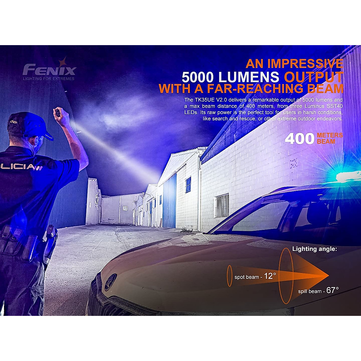 Fenix TK35UE V2.0 (TK35UEV2) 5000 lumens Tactical Flashlight with Batteries and a LumenTac USB Charger Set