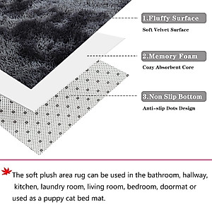ConCus-T Dark Grey Round Area Rugs Fluffy Circle Rug Shag Round Rugs for Bedroom Living Room Non-Slip Faux Fur Plush Area Rug Kids Teen Exquisite Room Decor, Tie-Dye Dark Grey, 4x4 Feet