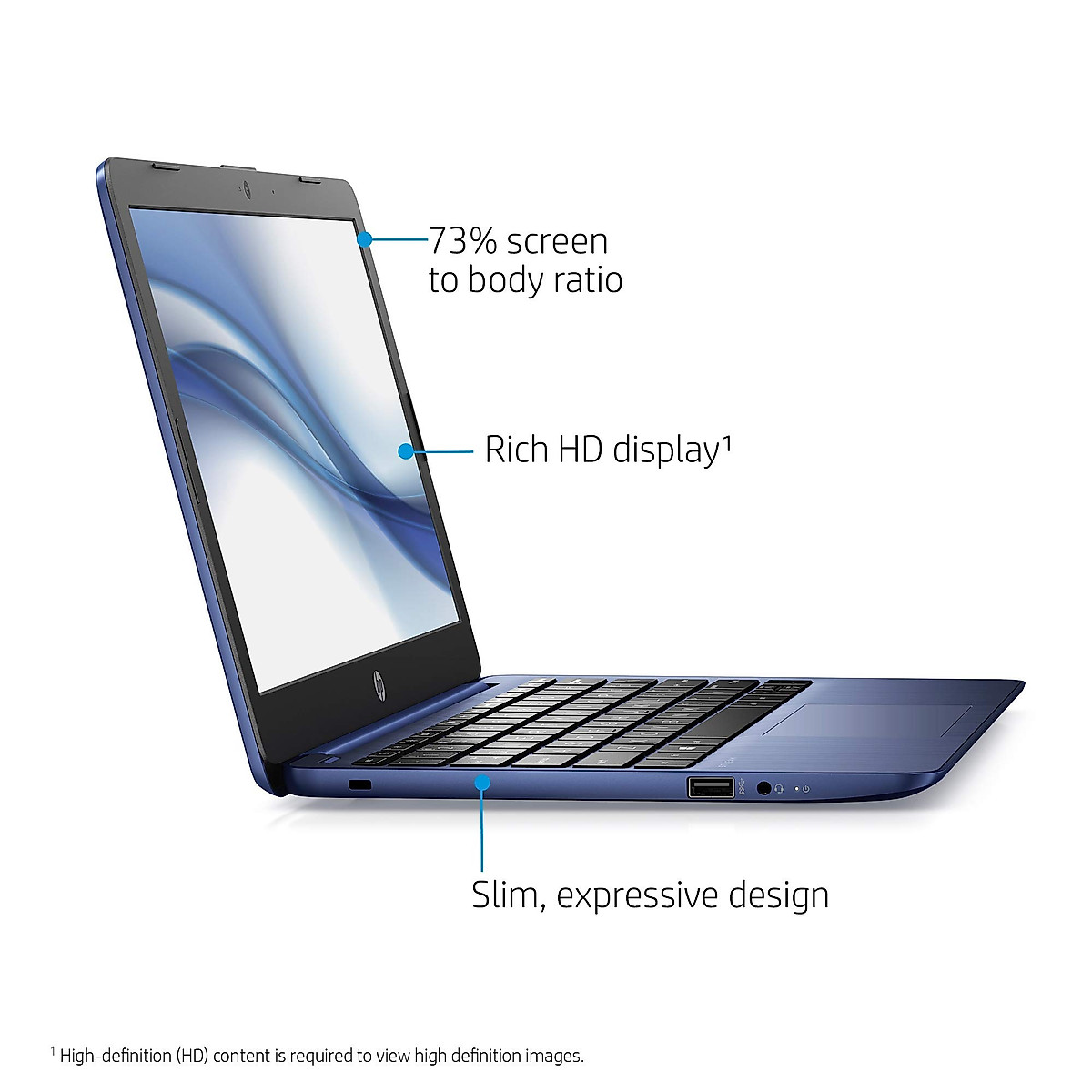 HP Stream 11-inch HD Laptop, Intel Celeron N4000, 4 GB RAM, 32 GB eMMC, Windows 10 Home in S Mode with Office 365 Personal for 1 Year (11-ak0010nr, Royal Blue) (Renewed)