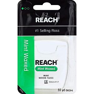 Reach Waxed Dental Floss | Effective Plaque Removal, Extra Wide Cleaning Surface | Shred Resistance & Tension, Slides Smoothly & Easily, PFAS FREE | Mint Flavored, 55 Yards, 1 Pack