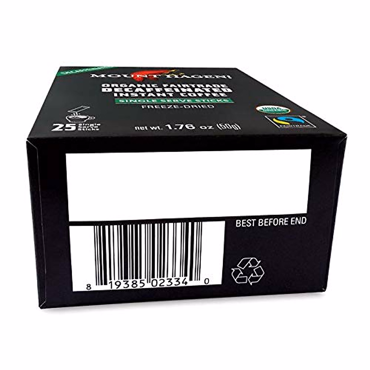 Mount Hagen 25 Count Single Serve Instant Decaf Coffee Packets | Decaffeinated Organic Medium Roast Arabica Beans | Eco-friendly, Fair-Trade [25 sticks/1.76oz/50g]