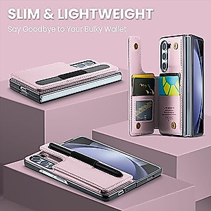 Vinich for Samsung Galaxy Z Fold 5 Wallet Case with S Pen Holder, [Front Cover] [RFID Blocking] [Card Holder] [Kickstand] Shockproof Phone Case for Galaxy Z Fold 5, Rose Gold