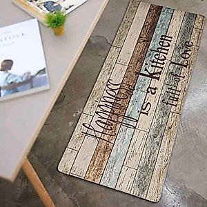 FRESHMINT Farmhouse Kitchen Mats Cushioned Anti-Fatigue Comfort Mat for Home & Office Ergonomically Engineered Memory Foam Kitchen Rug Waterproof Non-Skid, 47" by 17",Happiness