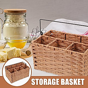 Cabilock Imitation Rattan Cutlery Holder Flatware Basket for Kitchen Dining Table