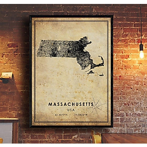 Massachusetts Vintage Map Print Massachusetts Map USA Map Art Massachusetts City Road Map Poster Vintage