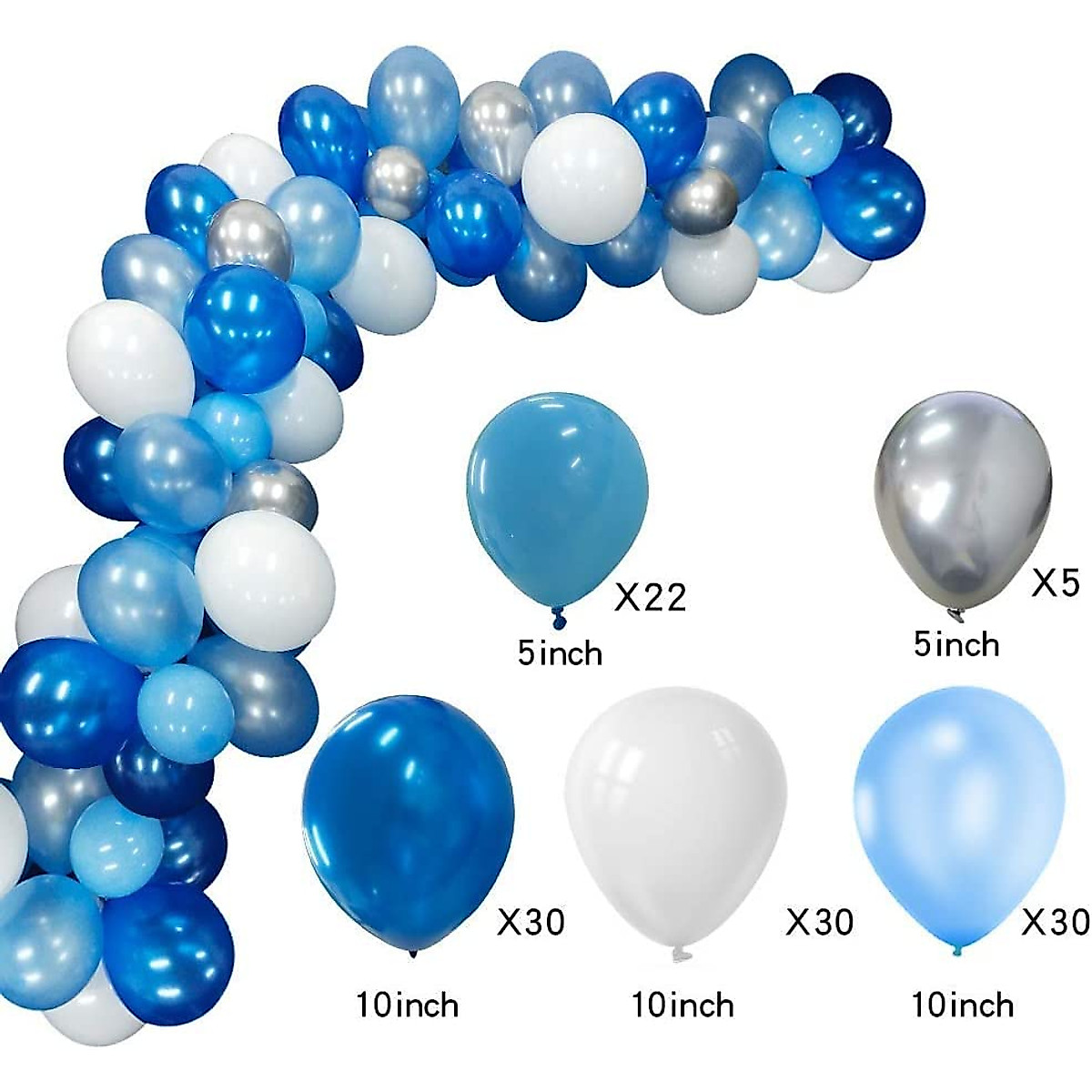 Blue Balloons Garland Arch Kit Blue Silver and White Balloons Blue Birthday Decorations Wedding Party Baby Shower Balloon Garland Kit Blue