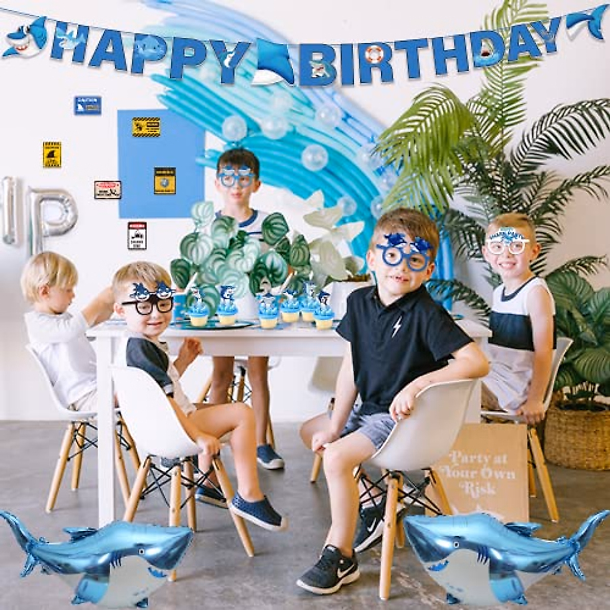 Shark Birthday Party Decorations, Shark Theme Party Supplies for Boys Baby - Banner, Cake, and Cupcake Toppers, Balloons. Hanging Swirl, Shark Glasses, Shark Sign