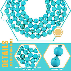 Bonuci Women Necklace Set Long Turquoise Beads Endless Vintage Jewelry Simulated Collar Western Necklace Cute Turquoise Jewelry Earring Accessories (Exquisite)