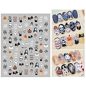 12 Sheets Halloween Nail Art Stickers Decals Self-Adhesive Pegatinas Uñas Cute Ghost Hat Castle Cat Skull Bat Nail Supplies Nail Art Design Decoration Accessories