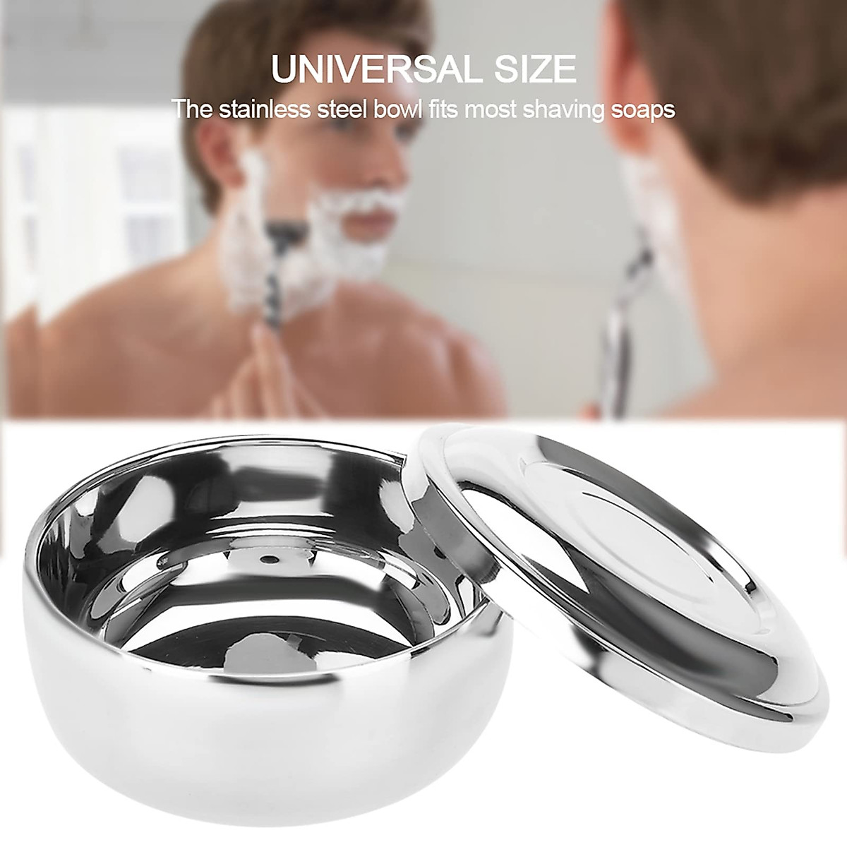 Shaving Soap Bowl, Universal Men Stainless Steel Beard Shaving Soap Bowl Shaving Mug Container With a Mirror
