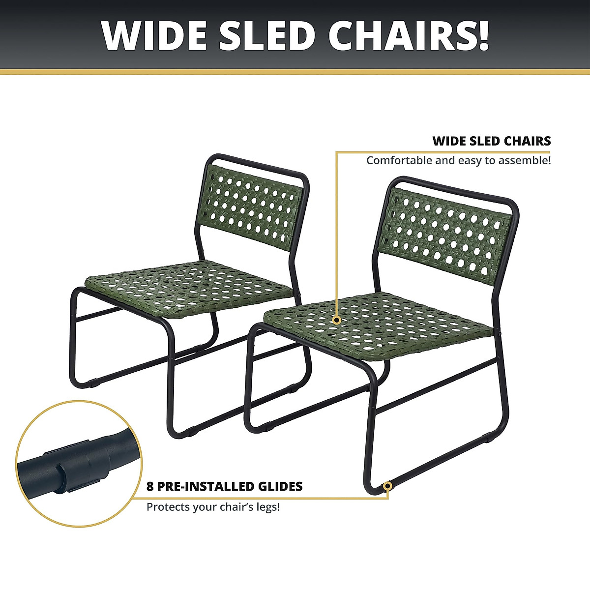 Kinger Home Olive 3-Piece Patio Bistro Table and Chairs Set of 2, Outdoor Wicker Chairs Set with Cast Aluminum Frame, Green