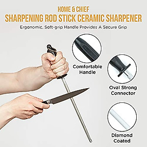Top Chef’s 10' Knife Rod + Knife Guard Honing Steel Complete Kit | Professional Carbon Steel Honing Rod & Luxury Carry Bag – Universal Honing Rod / Stick for Kitchen, Butcher, Chef Knives and More(10)