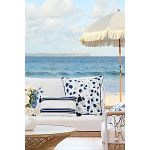Hofdeco Premium Coastal Patio Indoor Outdoor Throw Pillow Cover Only, 20"x20" Water Repellent for Backyard, Couch, Navy Blue Leopard with Piping