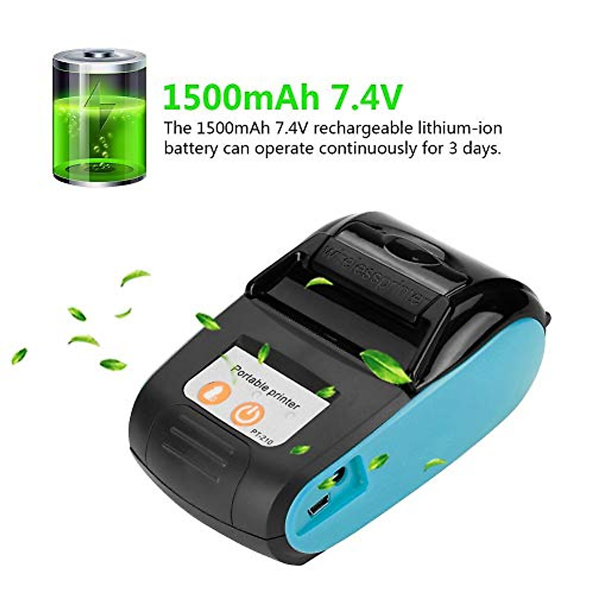 Ciglow 58mm Wireless Thermal Receipt Printer, Mini Bluetooth Portable Receipt Printer with High Speed Printing Mobile POS Printer for Android, iPhone.(Blue)