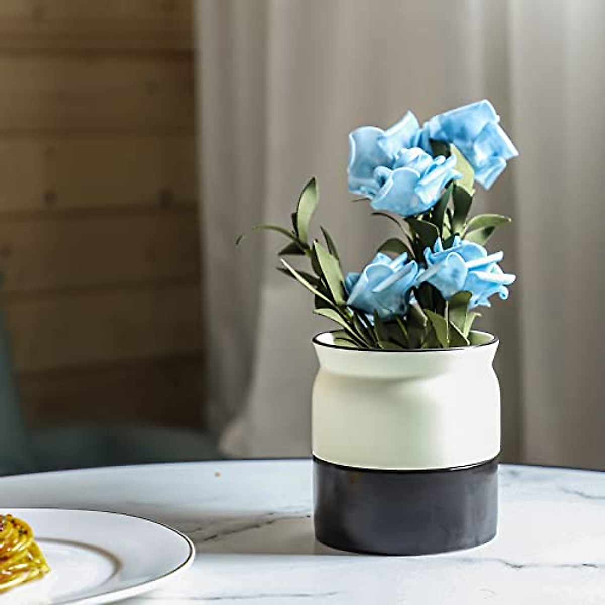 Ceramic Utensil Holder Double Layer kitchen Utensil Holder for Countertop with Drainage Holes Utensil Crock for Farmhouse Kitchen Decor. (0.68)