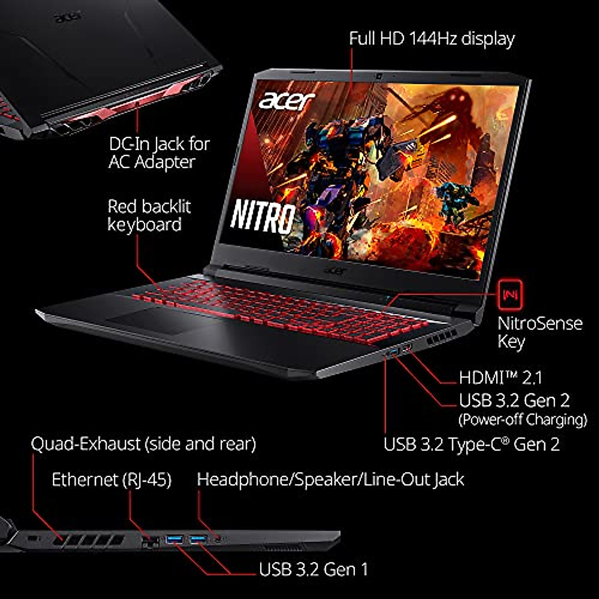 Acer Nitro 5 AN517-54-77KG Gaming Laptop | Intel Core i7-11800H | NVIDIA GeForce RTX 3050 Ti Laptop GPU | 17.3" FHD 144Hz IPS Display | 16GB DDR4 | 1TB NVMe SSD | Killer WiFi 6 | Backlit Keyboard