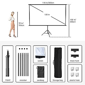 Projection Screen with Stand 120 Inch Portable Projection Screen 16:9 4K HD Rear Projection Movie Screen with Carrying Case for Indoor Outdoor Home Theater Backyard Cinema Travel (120 inch)