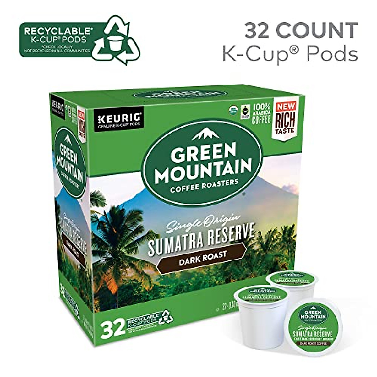 Green Mountain Coffee Roasters Sumatra Reserve Coffee, Keurig Single-Serve K-Cup pods, Dark Roast, 32 Count