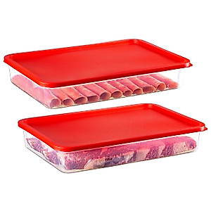 2 Pack – Zilpoo Plastic Bacon Keeper, Deli Meat Saver Cold Cuts Cheese Food Storage Container with Lid for Refrigerator, Shallow Low Profile Christmas Cookie Holder, 84 oz.