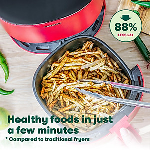 BELLA 2.9 Qt Touchscreen Air Fryer Oven and 5-in-1 Multicooker with Removable NonstickDishwasher Safe Crisping Tray and Basket, 1400 Watt Heating System, Matte Red