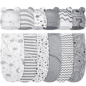 Ramede 6 Pack Baby Swaddle Blanket with Hats Set for 0-3 Months Preemie Newborn Sacks Soft Cotton Wearable for Baby Boy and Girl (Star,0-3 Months)