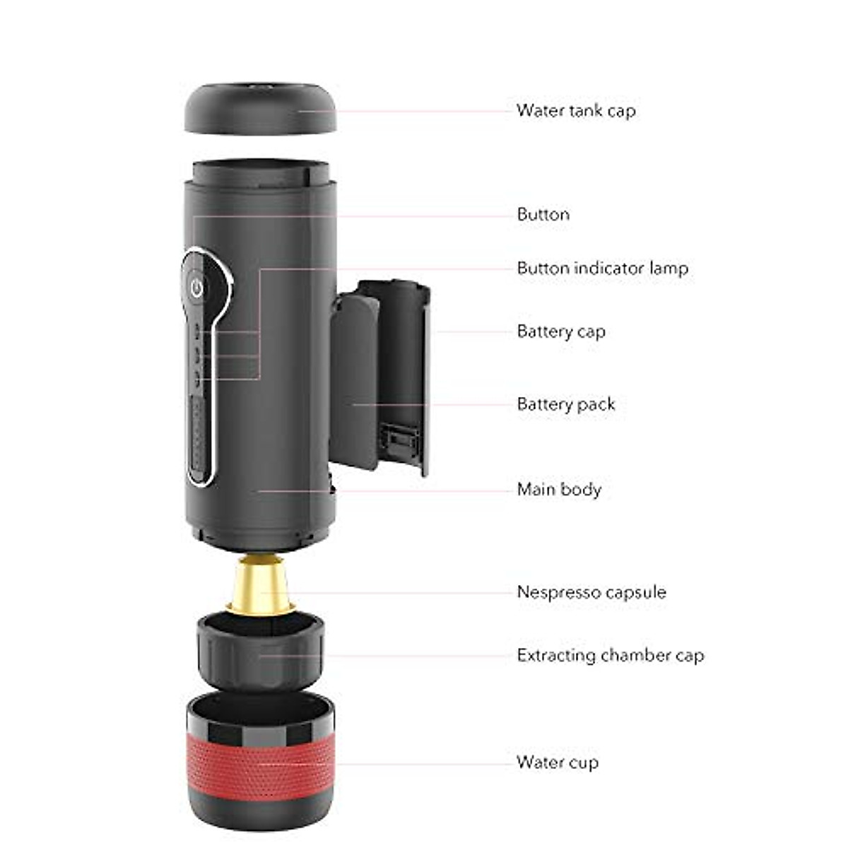 CONQUECO Portable Coffee Maker: 12V Travel Espresso Machine, 15 Bar Pressure Rechargeable Battery Heating Water for Camping, Driving, Home and Office