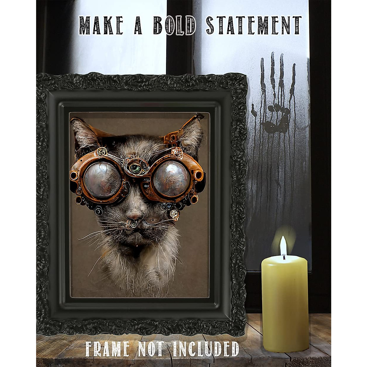Steampunk Cat Wearing Goggles - 11x14 Unframed Wall Art Print - Makes a Funny and Cute Home Decor and Gift For Cat Owners