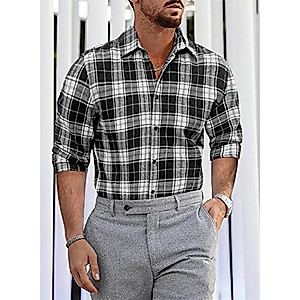 JMIERR Mens Flannel Shirt Fall Fashion 2024 Long Sleeve Casual Button Down Cotton Plaid Dress Shirts, US 40(M), Black