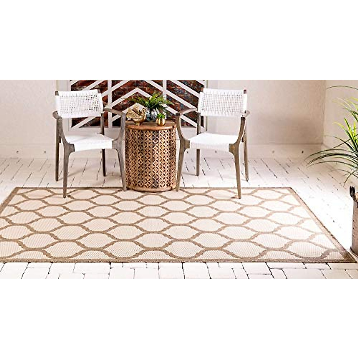 Unique Loom Trellis Collection Area Rug-Lattice Border Design, Moroccan Inspired for Indoor/Outdoor Décor, 2 ft 2 in x 3 ft, Brown/Beige