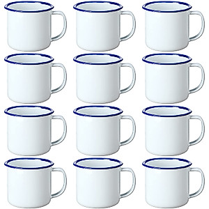 Yinder Mini Enamel Camping Coffee Mugs Metal Small Classic Portable White Campfire Mugs Bulk Vintage Cups with Handle for Coffee Tea Picnic Travel Indoor Outdoor Activities(4 oz, 12 Pcs)