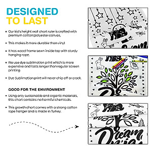 Canvas Growth Chart for Kids for Measuring Height Against The Wall Unique Gift Ideas, Gender Neutral Measure Toddler’s Growth for Boys and Girls Strong Fabric Height Ruler