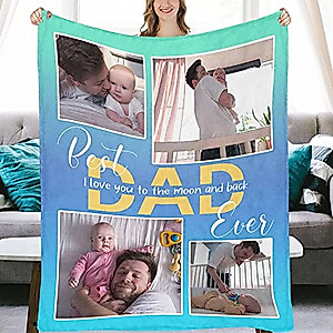 Personalized Best Dad Ever Gifts from Daughter Son, Custom Soft Throw Blankets Using My Own Photo, Customized Gifts for Dad Grandpa Husband Papa, Picture Blankets for Fathers Day Birthday, Made in USA