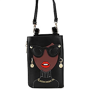 QiMing Personalized 3D Glasses Lips Shoulder Purses,PU Clutch Top Handle Satchel handbag CrossBody Bag for Women(Black)