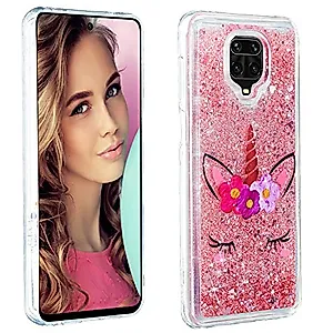 OOPKINS Glitter Liquid Case for Redmi Note 9 Pro Sparkle Floating Shiny Quicksand Clear Soft TPU Silicone Shockproof Protective Bumper Thin Cover for Redmi Note 9S Bling Eyelash Unicorn XY