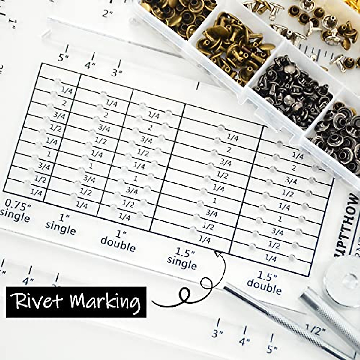 UPTTHOW Rivet Placement Template Zipper Ruler Zip Pocket Tool Leathercraft Rivets Marking Guide for DIY Bracelet Belt Combo Measurement Sewing Accessories