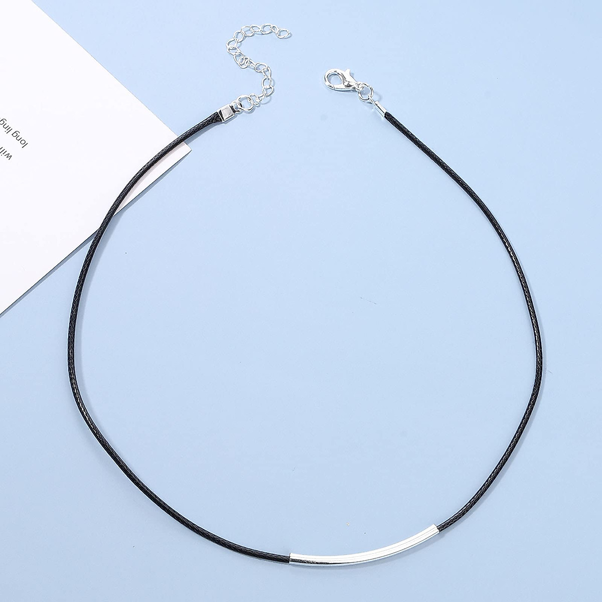 Yheakne Boho Bar Suede Choker Necklace Black Leather Necklace Chain Silver Bar Choker Black Cord Velvet Choker Necklace for Women and Girls Gifts