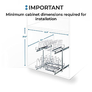 Home Zone Living Pull Out Kitchen Cabinet Organizer with Two Tiers of Storage, 15” W x 20” D
