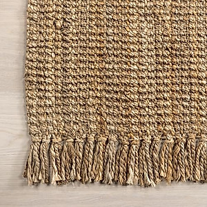 nuLOOM 8x10 Daniela Jute Tassel Hand Woven Area Rug, Natural, Solid Chunky Farmhouse Design, Natural Fiber, For Bedroom, Dining Room, Living Room, Hallway, Office, Entryway
